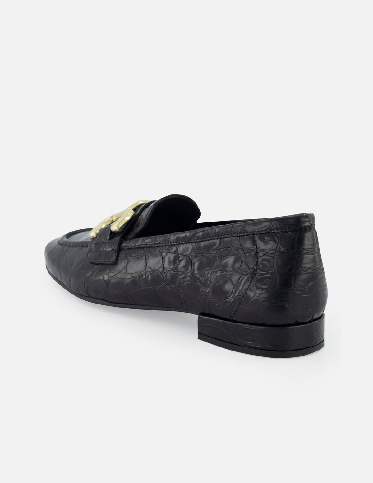 Mocasín Negro Piel Mujer Con Grabado Tipo Coco